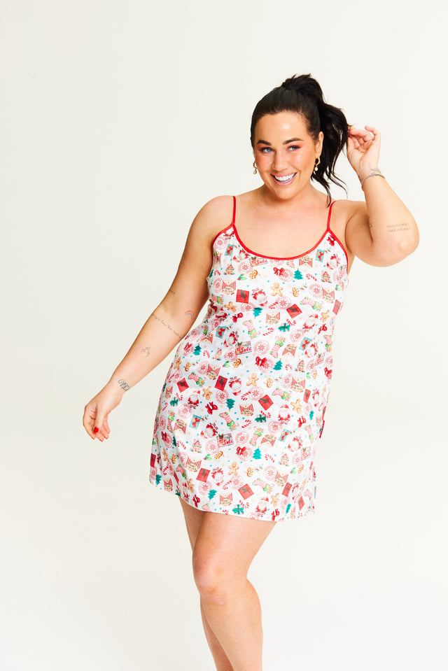 White Xmas Satin Nightie – CACHIA SHOP